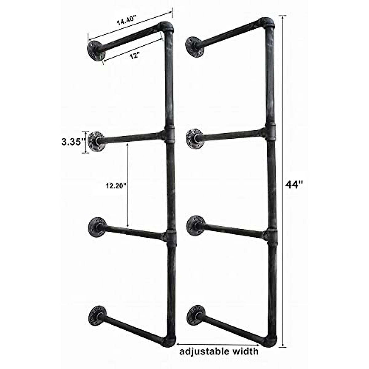 Industrial Wall Mounted Iron Floating Pipe Shelves/Racks/Storage/Bookcases, DIY Open Bookshelves/Shelving for Kitchen/Office, Retro Black,(4-Tier Shelf Brackets,Not Include Planks)