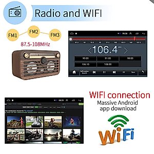 Hikity 10.1 Inch Android Car Stereo Touch Screen Double Din Car Radio WiFi Bluetooth GPS Navigation FM Radio Support Mirror Link for Android/iOS Phone, with 12 Led Lights HD Rear View Camera
