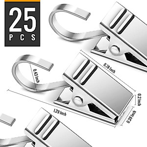 Teenitor 25 Pack Curtain Clips Curtain Hooks, Stainless Steel S Hooks for Hanging Christmas Light Clips Small Hooks Clips for Camper Awning Light Photos Party Decorations