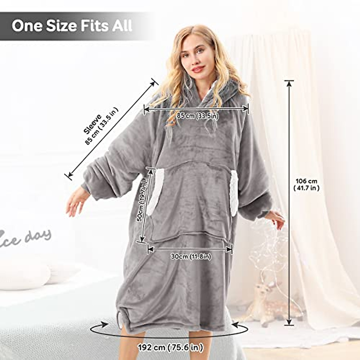 Uttermara Knit Weighted Blanket 10 Pounds 50x60 Inches, Weighted Blankets Knitted, Grey + Blanket Hoodie Women and Men with Giant Front Pocket Elastic Sleeve, Gray