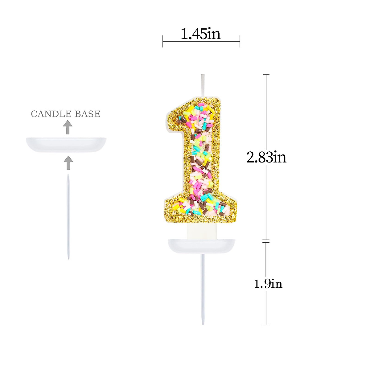 ElekFX 1st Birthday Candles for Cake with Sprinkles, Sweet One Birthday Party Decorations Rainbow Birthday Party Supplies, 2.76 inch Cake Topper Decorations Golden Edge (Number 1)