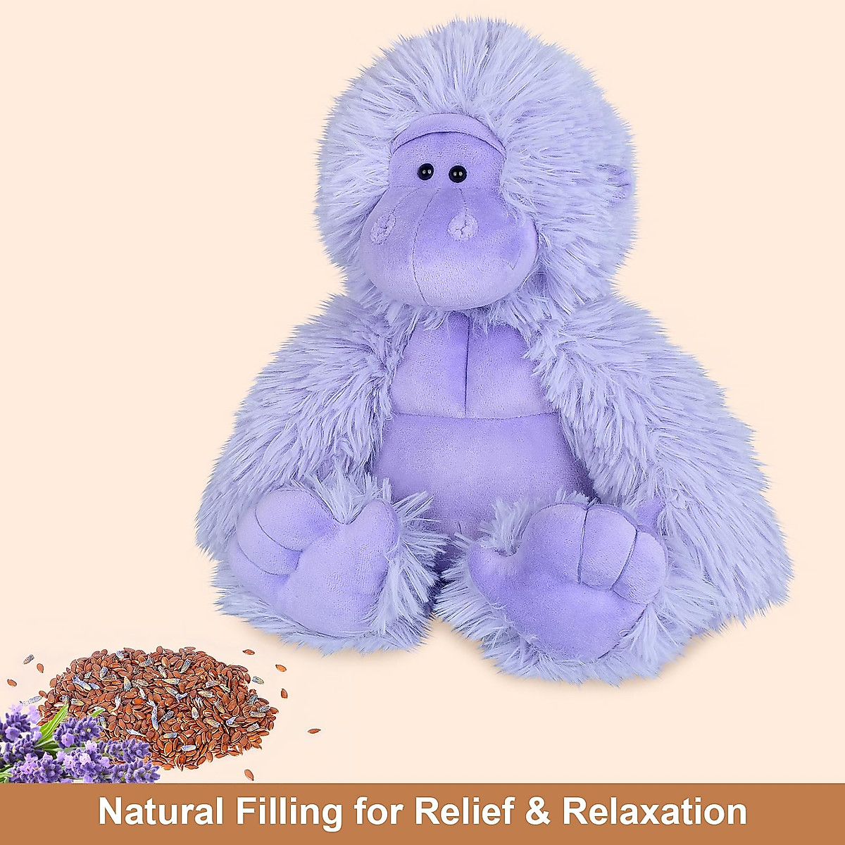 Gorilla Plush Heating Pad Stuffed Animal for Cramps & Stress Relief, Lavender Scent, Adults & Kids, Coolable & Heatable by SuzziPals