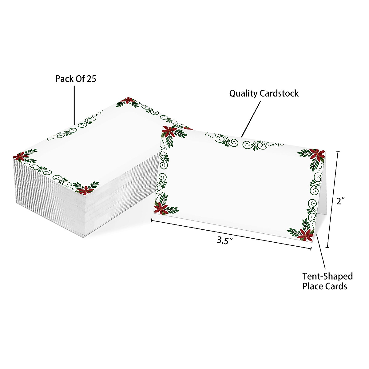 Table Place Card, Christmas Themed Tent Style Cards, Pack of 25 Half-Fold Reception Place Card, Perfect for Christmas Party, Wedding, Bridal & Baby Shower, Birthday, Banquet and Special Events A20