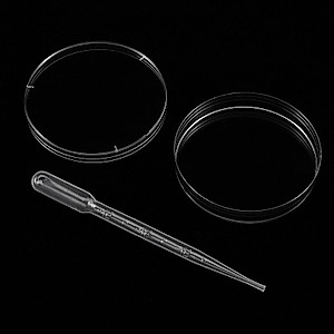 SEUNMUK 80 Pack Dia 90mm x 15mm Plastic Petri Dishes with Lid, Sterile Petri Dishes, Lab Petri Dishes with 200 PCS 3ml Transfer Pipettes for School and Laboratories