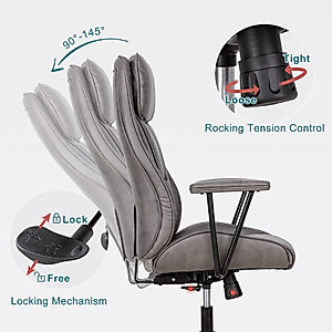 BOWTHY Modern Leather Office Chair,Ergonomic Home Office Desk Chair with Lumbar Support,High Back Swivel Rolling Task Computer Executive Chair,Comfy Conference Room Chairs,330lbs (Grey)