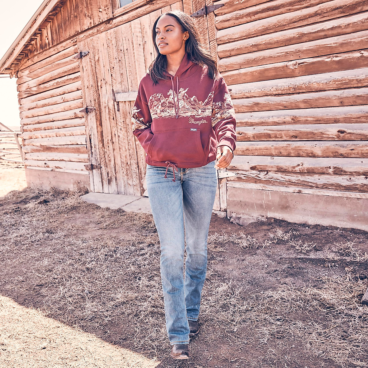 Wrangler Women's Retro Mae Rise Stretch Boot Cut Jean, Mid Wash, 13W x 32L