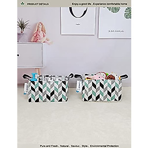 ONOEV 2 Pack Rectangular Fabric storage box,decorative basket and finishing basket with handle are used for the storage of clothes,books and sundries(2 Pack Green geometry)