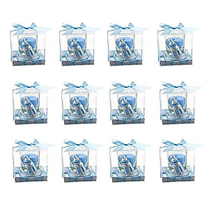 Lunaura Baby Keepsake - Set of 12 "Boy" Baby Bottle Glass Votive Candle Set Favors - Blue