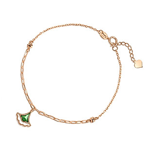 CHOW SANG SANG Delicate Gold 18K Rose Gold Enamel Gingko Leaf Bracelet, Necklace for Women 92255B 92255N (Bracelet)