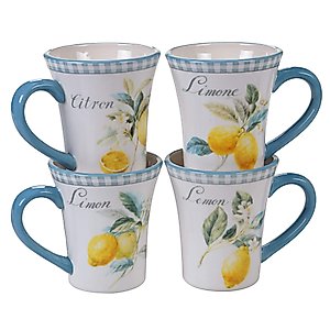 Certified International Citron 14 oz. Mugs, Set of 4 Assorted Designs, 4 Count (Pack of 1), Multicolored