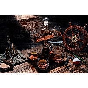 Swordfish & Sailfish Wine &Whiskey Decanter Dispenser and 4 Liquor Glasses - Fishing & Boat Decanter & Glass Set - Fishing Gifts for Men Bourbon & Scotch Decanter for Alcohol - Fisherman Gifts for Dad