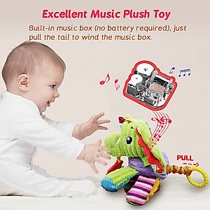 Car Seat Toys Baby Toy Infant Toy with Musical Box Stroller Toys Crib Toy Development Toy with Rattles Crinkle Teether Magic Mirror, Stroller Clip-On Carseat Cot Crib Bed Hanging Toy - Elephant