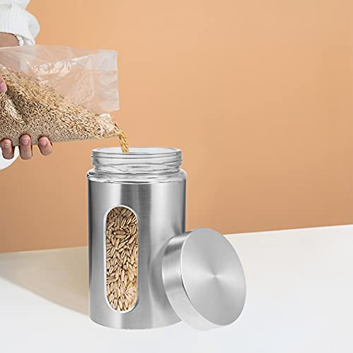MAGICLULU Visible Kitchen Storage Tank 950ml Stainless Steel Storage Box Dry Food Storage Jar Tea Storage Tank Airtight Canister