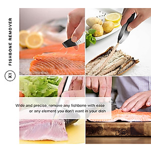 DOJA Barcelona | Chef Plating tools culinary set | BLACK | 7 Professional cooking Utensils | 3 kitchen tweezers Drawing Pencil Spoon Fish tongs Spatula Slotted spoon | Modernist cuisine food art