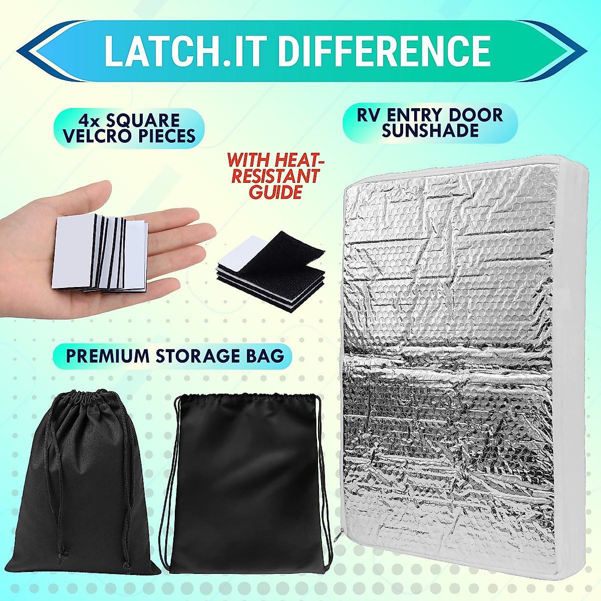 LATCH.IT Shower RV Skylight Insulator | V2.1 | Fits 14x22x2.75” Straight Skylight Inner Dome | RV Sunroof Skylight Cover w/Reflective Surface | Instant Energy Savings w/RV Vent Insulator!