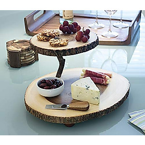Lipper International Acacia 2-Tier Tree Bark Server for Meats, Cheeses, and Crackers,Acacia Tree Bark, 14"L x 14"W x 8"Th