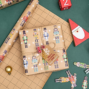 RUSPEPA Christmas Wrapping Paper, Jumbo Roll Kraft Paper - Nussknacker Solider Design for Holiday Gift Wrap - 30 Inches x 100 Feet
