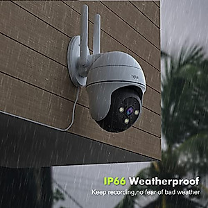 TIEJUS Security Camera Outdoor, 2K Outdoor Security Cameras with 360° PTZ, 2.4G WiFi Wired Home Surveillance Camera, 24/7/Color Night Vision/Spotlight/2 Way Talk/Compatible with Alexa/Voice Detection