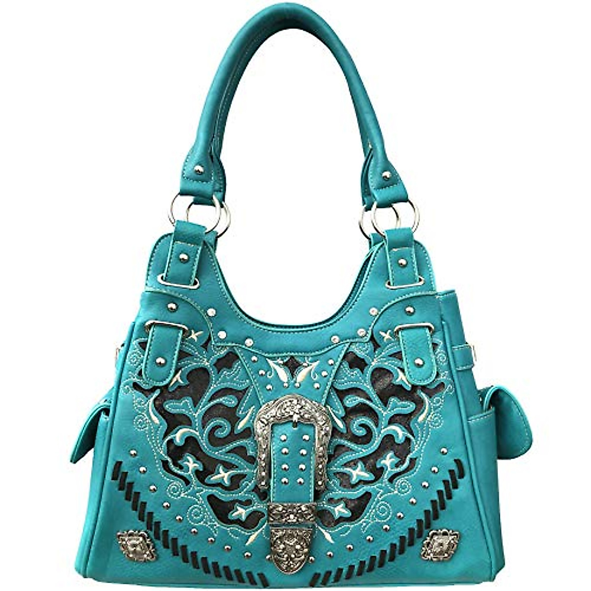 Zelris Women Tote Handbag Wallet Set Western Gleaming Buckle Floral Cowgirl Concealed Carry Purse (Turquoise)