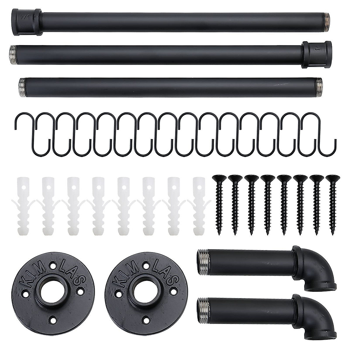 Tysun 47.4 Inch Industrial Pipe Pan Pot Rack Wall Mounted Iron Pipe Kitchen Hanging Rail Kitchen Utensil Cookware Holder Storage Organizer with 15 S Hooks