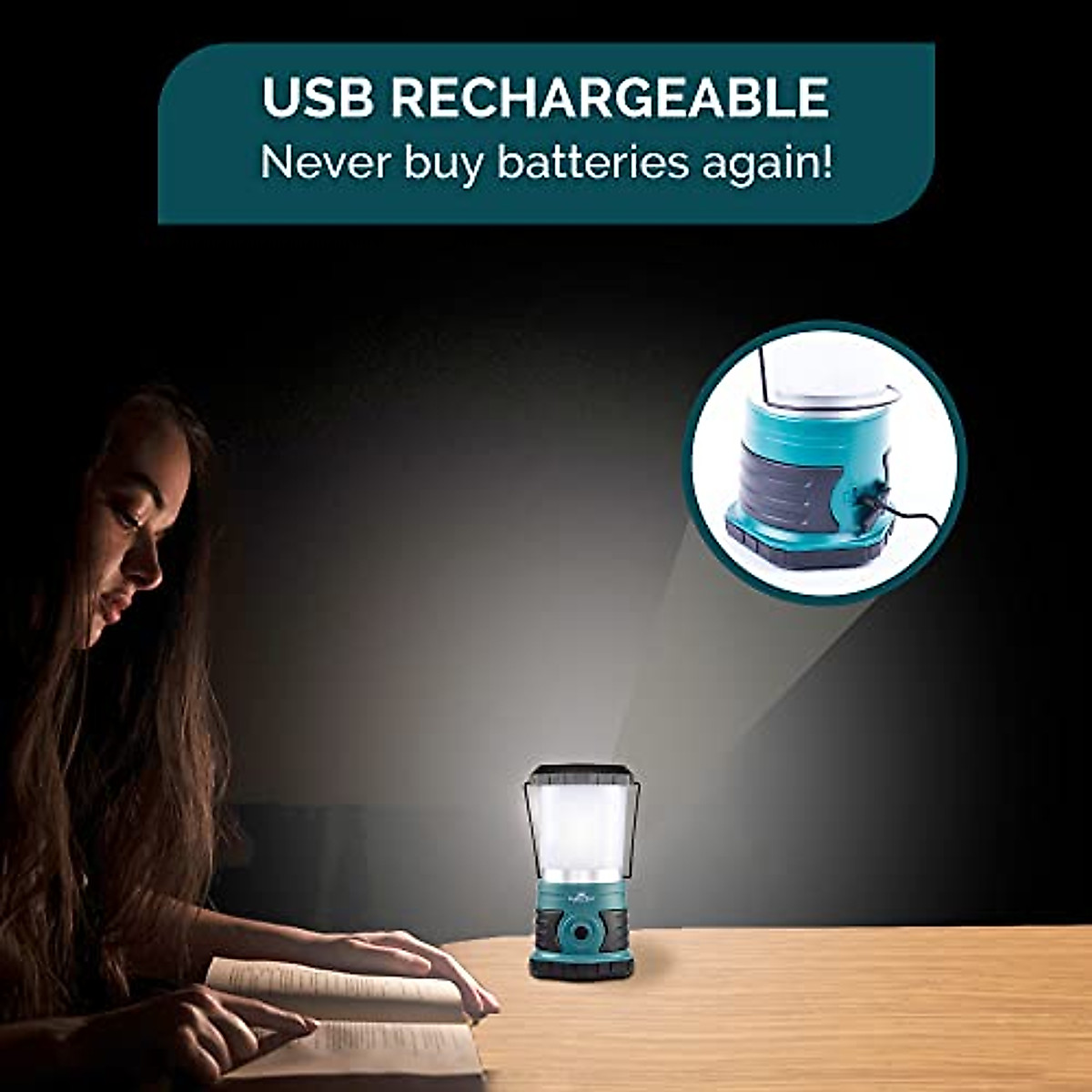 Blazin' Sun 1500 Lumen | Battery Lanterns for Power Outages, Emergency, Hurricane, Camping | LED Lantern with up to 200 Hour Runtime (Teal)