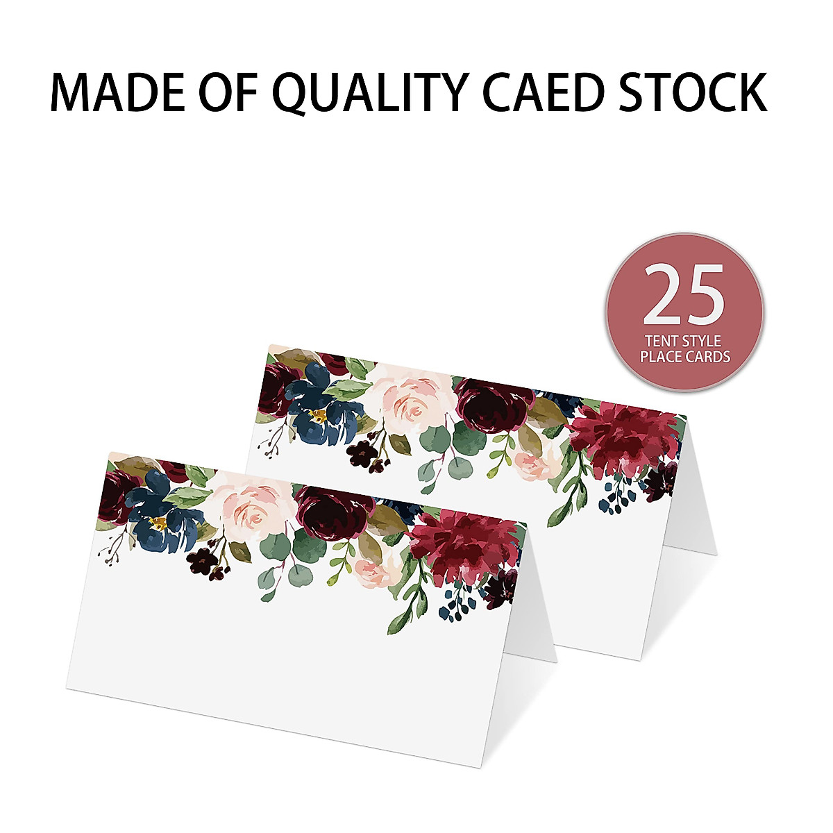 Place Cards for Floral Party, Editable Name Place Cards, Seating Place Cards for Tables, Tent Style Cards for Wedding, Valentine's Day, Bride & Baby Shower, Easy Folding, Pack of 25 Escort Cards(B12)