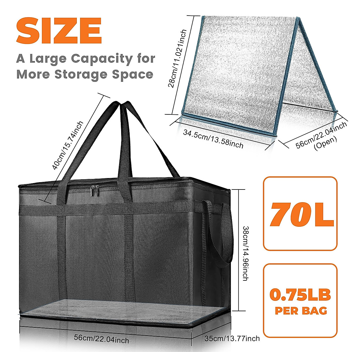 Micanlo Insulated Food Delivery Bag, Commercial Grade Pizza Carrier for Hot and Cold Food, Large Reusable Catering Cooler Bag 22x15x14, Pizza Delivery Box for Uber Eats, Doordash Essentials