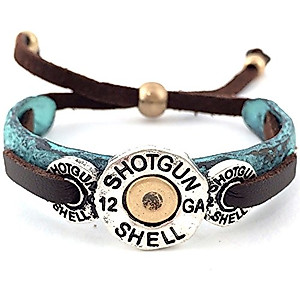 Western Peak Western Tritone Hammered 9 Gauge Shotgun Shell Leather Cuff Bracelet (Patina)