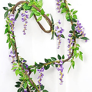 Onetoy Wisteria Garland Flower Vines Wisteria Vine Artificial Wisteria Hanging Flowers Garland - 5pcs Total 33ft (Plurple)