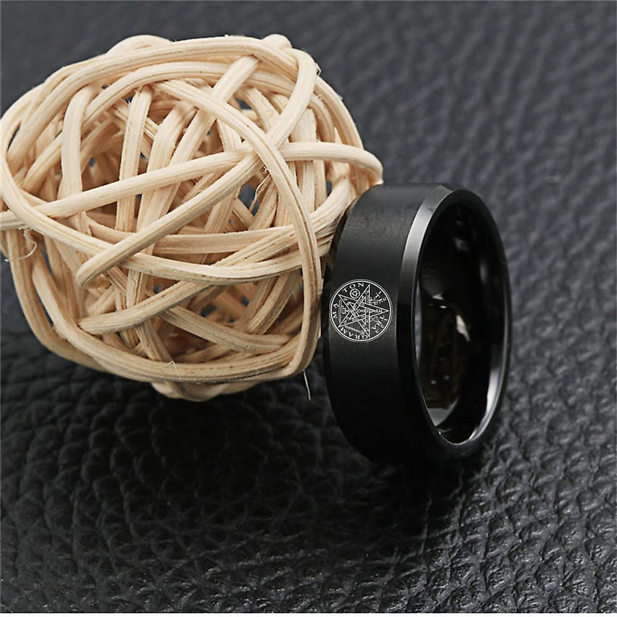 Black Matte Pentagram Pentacle Wiccan Ring - Stainless Steel Occultic Seal of Solomon Tetragrammaton Levi's Pentagra Amulet Finger Ring for Men Women, Size 9