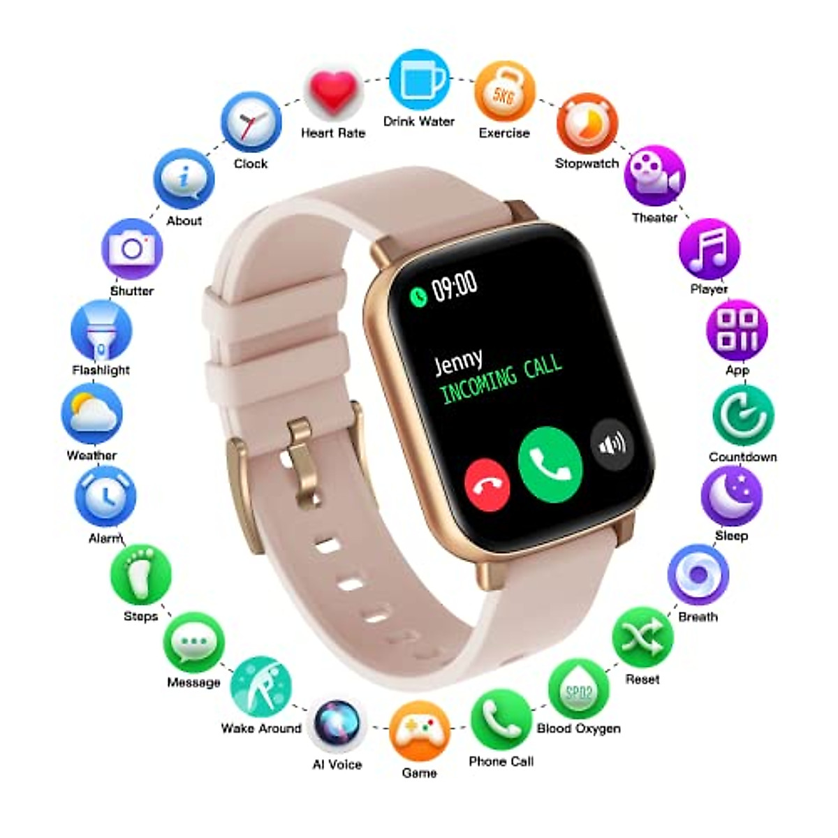 Wwzzey Smart Watch for Women Answer/Make Calls, 1.7" Waterproof Fitness Watch with Heart Rate/Blood Oxygen/Sleep Monitor, Ai Voice, Women Watches for Android/iPhone.