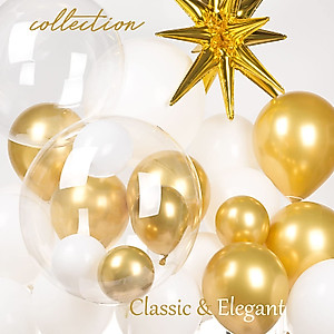 White and Gold Balloon garland kit 145Pcs Chrome Gold and matte white Bobo starburst balloon arch for Bride to be Birthday Party Baby shower Decorations