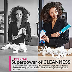 WELLTED Pet Hair Remover for Couch Furniture Clothing Car Seat Lint Brush - Fur Remover - Fur & Lint Removal - Dog & Cat Hair Remover - Double-Sided Brush with Self-Cleaning Base (Blue)