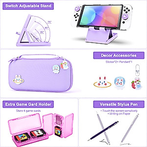 Switch OLED Case- innoAura 19 in 1 Switch Bundle with Switch Case, Switch Game Case, Switch OLED Screen Protector, Switch Stand, Switch Thumb Grips (Purple)