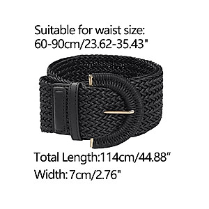 Allegra K Womens Wide Woven Waist Belts Braided Belts for Dress Chunky Buckle 60-90cm/23.62-35.43" Black