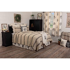 Piper Classics Mill House Stripe Black Queen Coverlet Bedspread, 94" L x 94" W, Oversized Woven Blanket, Farmhouse Primitive Grain Sack Stripe Bedding, Beige & Black