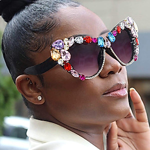 willochra Oversized Diamond Sunglasses Women Rhinestone Cat Eye Sunglasses Vintage Men bling party sunglasses Eyewear (C1)