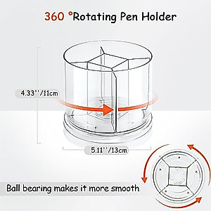 Hiborateed Rotating Pencil Pen Holder for Desk, 5 Slots 360-Degree Spinning Acrylic Desk Pencil Pen Organizer Marker Caddy Crayon Organizer for Office School Home Art Supply