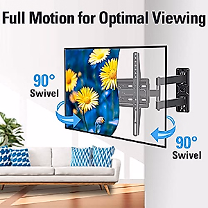 Mounting Dream Full Motion TV Wall Mount and Soundbar Bracket Bundle, TV Bracket for 26-55 Inch TVs, Max VESA 400x400mm and 60 LBS, Sound Bar Bracket for Soundbar with Holes/Without Holes Up to 13 LBS