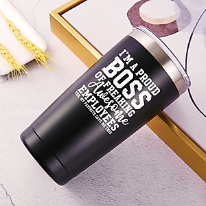 AMZUShome I Am A Proud Boss Travel Mug Tumbler.Funny Boss Day,Office Gifts.Moving Appreciation Retirement Birthday Christmas Gifts For Men Women Boss Boss Lady From Employees(20oz Black)