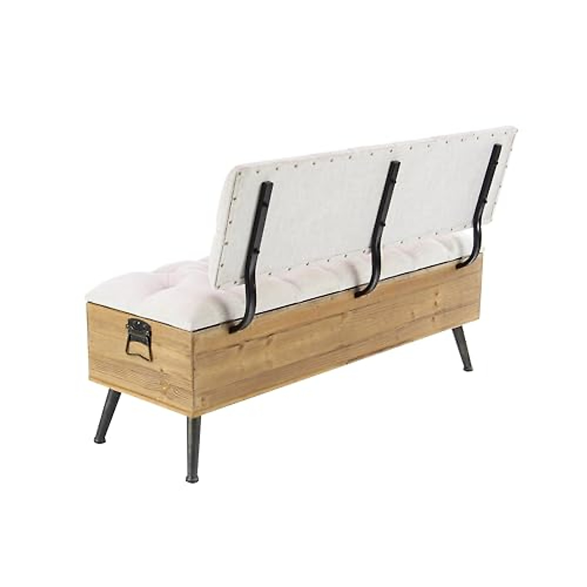 Deco 79 Wood Room Storage Bench Entryway Bench with Cream Tufted Seat and Back, Bench 48" x 20" x 30", White