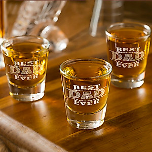 Cuptify Best Dad Ever 2oz Black Bottom Shot Glasses Set of 2 Etched Party Favors Cool Birthday Gifts for Men, Him, Fathers Day