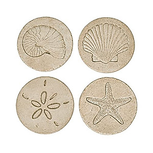 Beach Coasters for Drink Set of 4 Absorbent Nautical Outdoor Housewarming Gifts Marble Style Resin Coasters Cork Base Handmade Starfish Seashell Round Coasters Funny Ocean Sea Summer Theme, 4" x 4"
