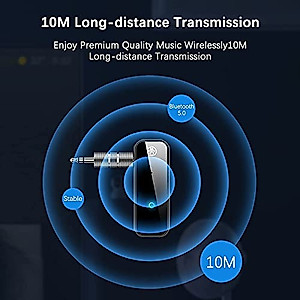 SAETTA Bluetooth 5.0 Receiver & Transmitter, Noise Cancelling Adapter, 3.5mm Jack Aux Dongle, Handsfree for Cars, TV, Home, Airplaine, Boat, Headphones, Gaming, Projector (Black)