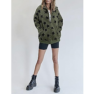 MOUSYA Women’s Skeleton Oversized Zip Up Hoodie Y2k Skull Sweashirt Rhinestone Graphic Hoodies Fall Long Sleeve Pullover Tops A-green