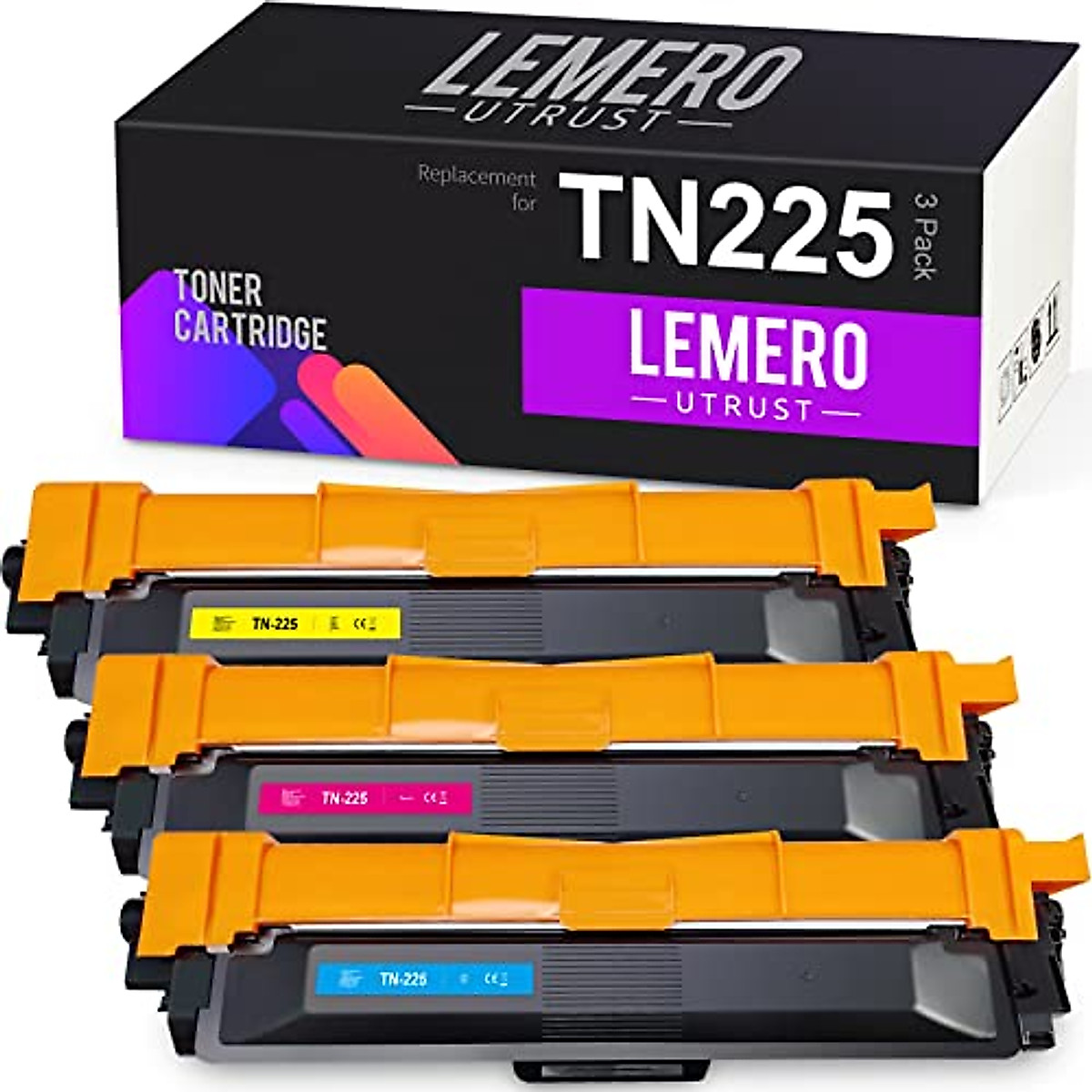 LemeroUtrust Compatible Toner Cartridge Replacement for Brother TN225 TN-225 use with Brother HL-3140CW HL-3170CDW MFC-9340CDW MFC-9130CW MFC-9330CDW MFC-9140CDN (Cyan Magenta Yellow, 3-Pack)