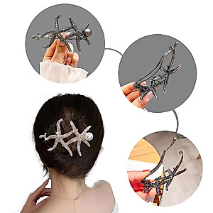 4 PCS Starfish Hair Claws Clips for Women French Hair Clip Style Pearl Rhinestone Twist Banana Hairpins Minimalist Hair Pins Bridal Hair Accessories