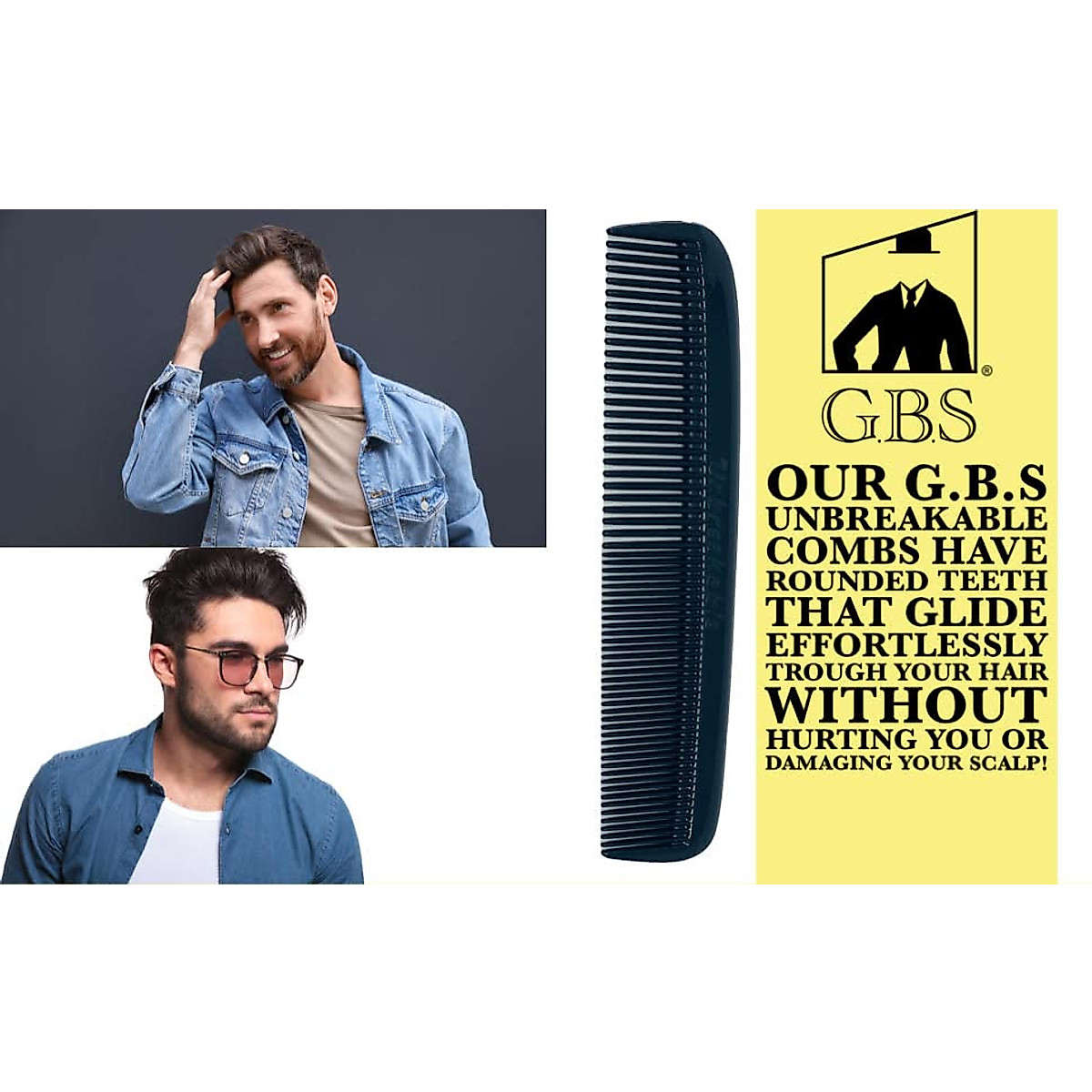 G.B.S (5 Pack) Pocket Comb Black Unbreakable Round Teeth Course Fine Pocket Beard & Mustache Combs for Men's Hair | Sideburns Travel-Friendly Symmetry, Friendly Birthday Gifts