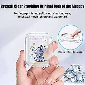 Cute Stitch Case for AirPods 1&2 Clear with Kawaii Keychain for Women Girls Kids Lovely Anime Dog Design Protective Skin Slim Soft Silicone TPU Airpod Cover for AirPods 2nd &1st Generation