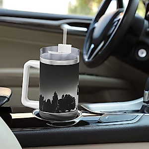 HULIBIN Black and White Golfs Print Double Deck Stainless Steel Travel Coffee Cup With Lid 40 Oz Ice Bully Cup